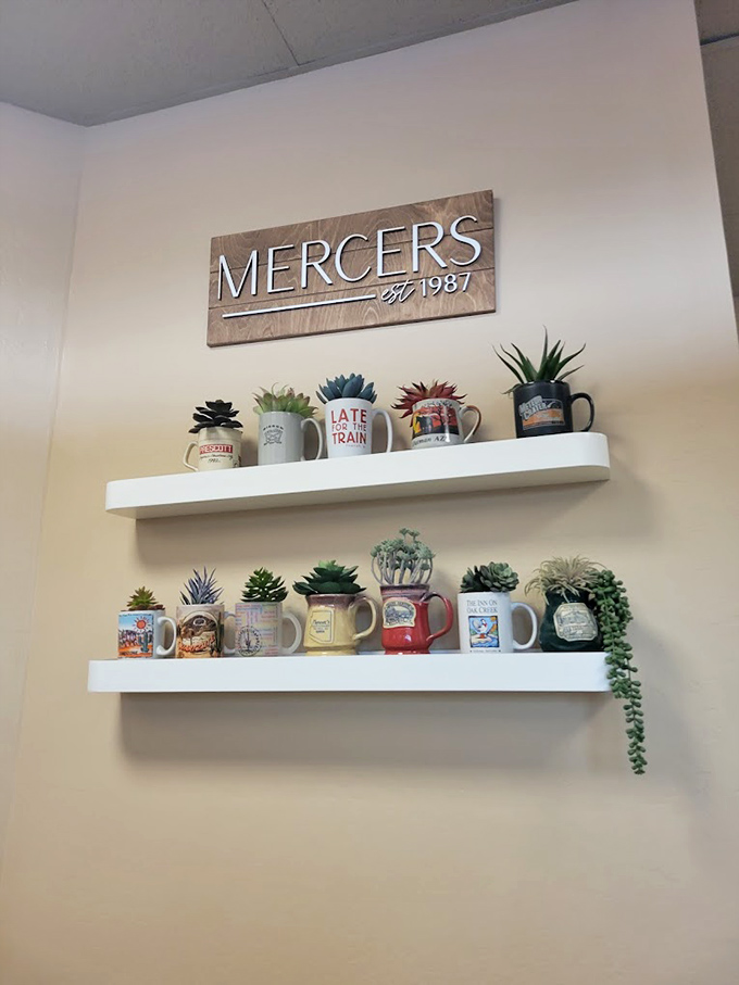 Succulents in souvenir mugs tell you everything about Mercer's personality &ndash; unpretentious, charming, and just the right amount of nostalgic Americana.