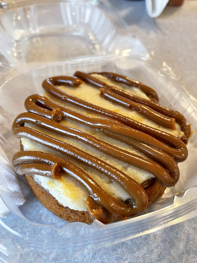 Caramel-drizzled dessert that doesn't need a fancy name to make its point. Sometimes simple pleasures deliver the most profound satisfaction.