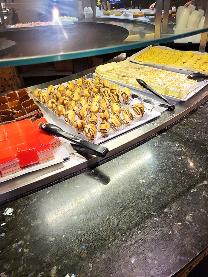 The dessert section: where willpower goes to die and "just one more bite" becomes your mantra. Sweet surrender has never looked so tempting.
