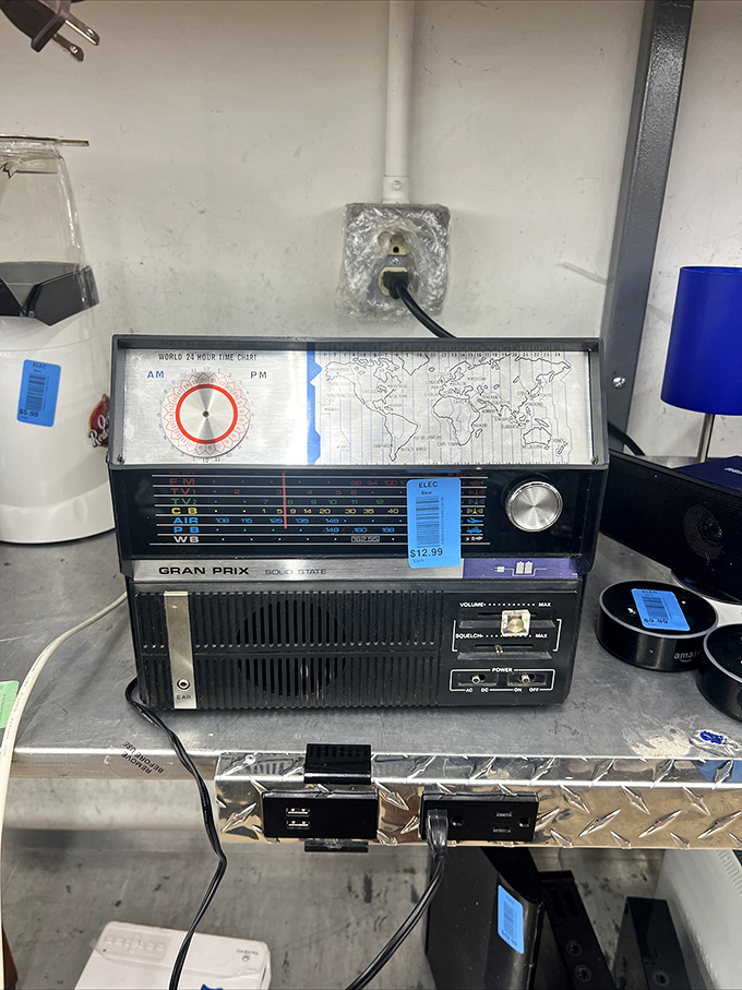 A vintage world radio that once brought news into someone's living room now waits for a new home&mdash;analog charm in a digital world.