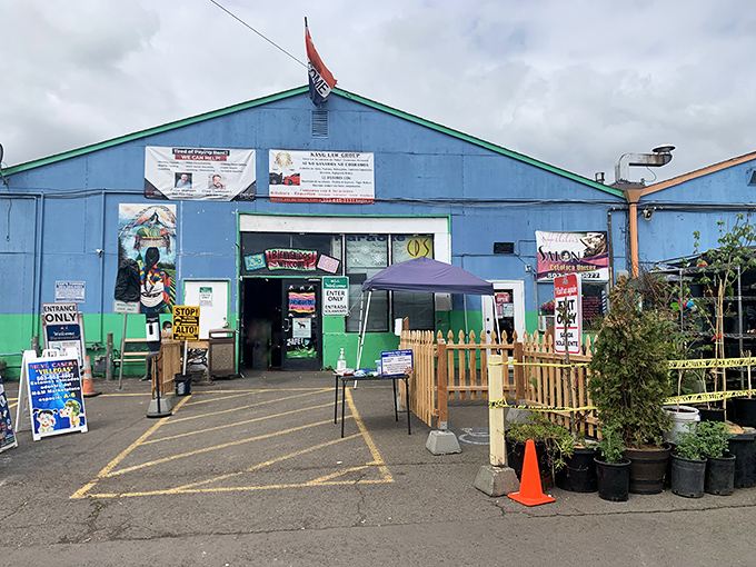 The blue exterior might be humble, but it's like a book cover hiding the most colorful story inside. Don't judge&mdash;just enter.