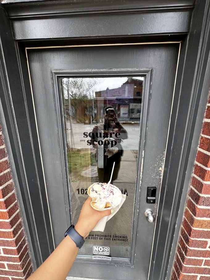 The door to dairy paradise. That scoop isn't just dessert; it's your ticket to the club where happiness is served cold.
