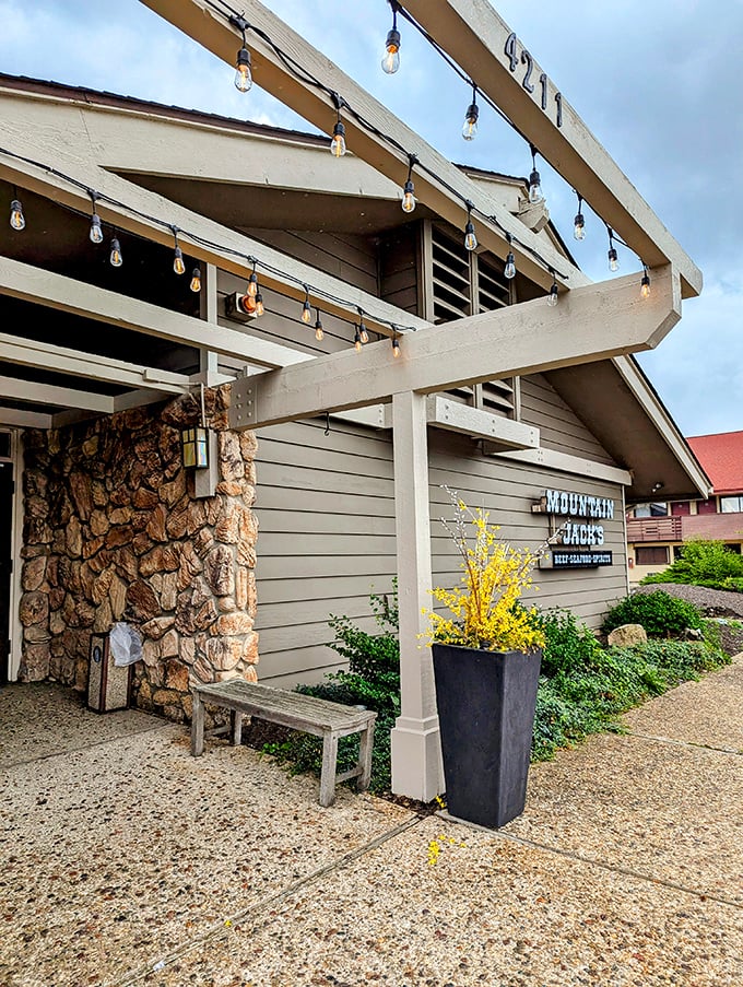 String lights overhead and welcoming yellow forsythia say "come on in"&mdash;as if the aroma of sizzling steaks wasn't enough.
