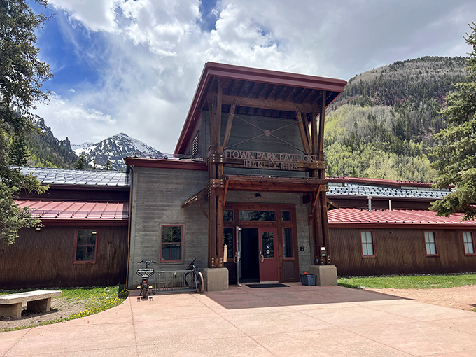 Recreation doesn't hibernate in mountain towns. Telluride's Town Park Pavilion hosts everything from ice skating to summer concerts against a backdrop of peaks.