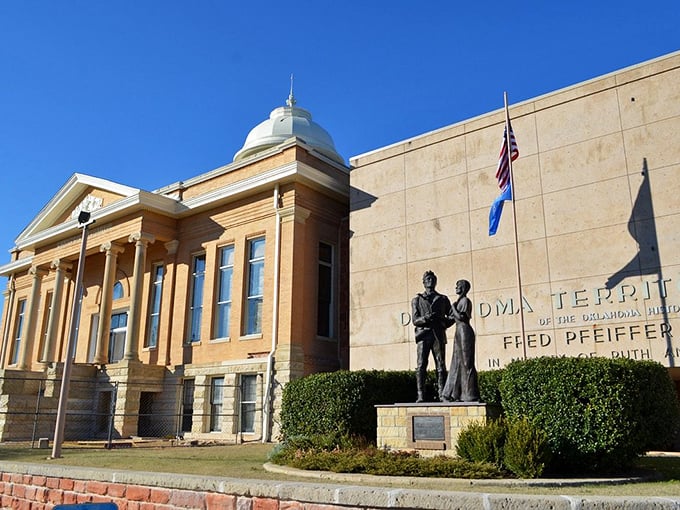 This territorial-era building stands as a testament to Oklahoma's rich history, now housing treasures of a different kind for modern explorers.
