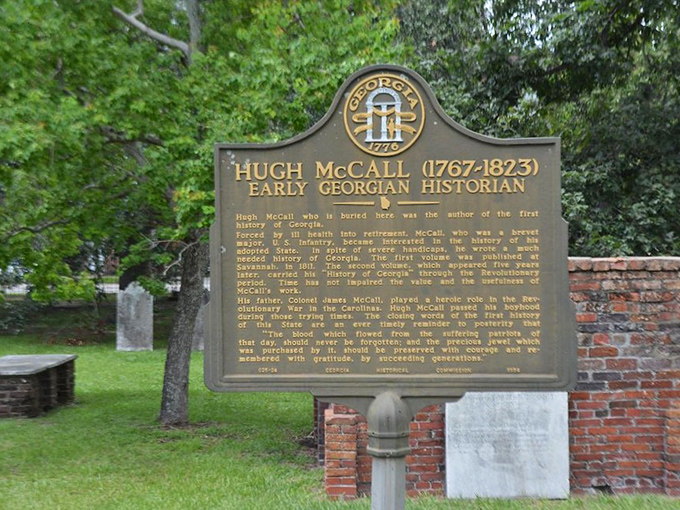 Hugh McCall rests here eternally, his historical marker ensuring that the man who recorded Georgia's early history isn't lost to it.