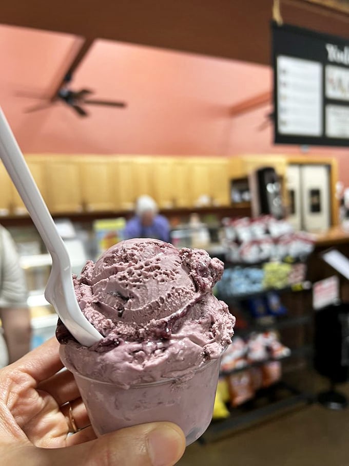 This isn't just ice cream; it's a purple-hued reminder that sometimes the simplest pleasures deliver the most profound happiness.