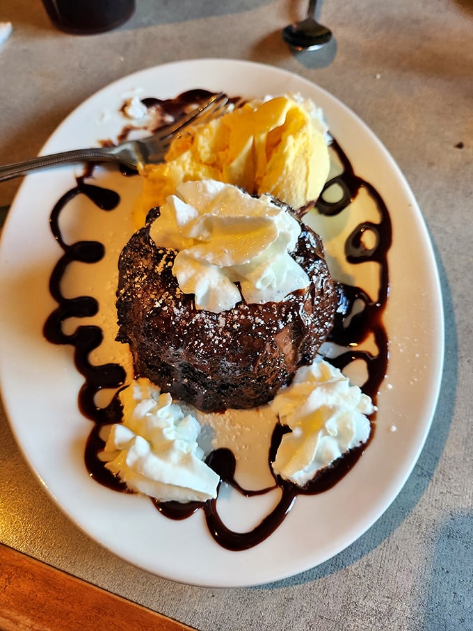 Chocolate lava cake with ice cream &ndash; where "I'll just have one bite" becomes the biggest lie you'll tell yourself all day.