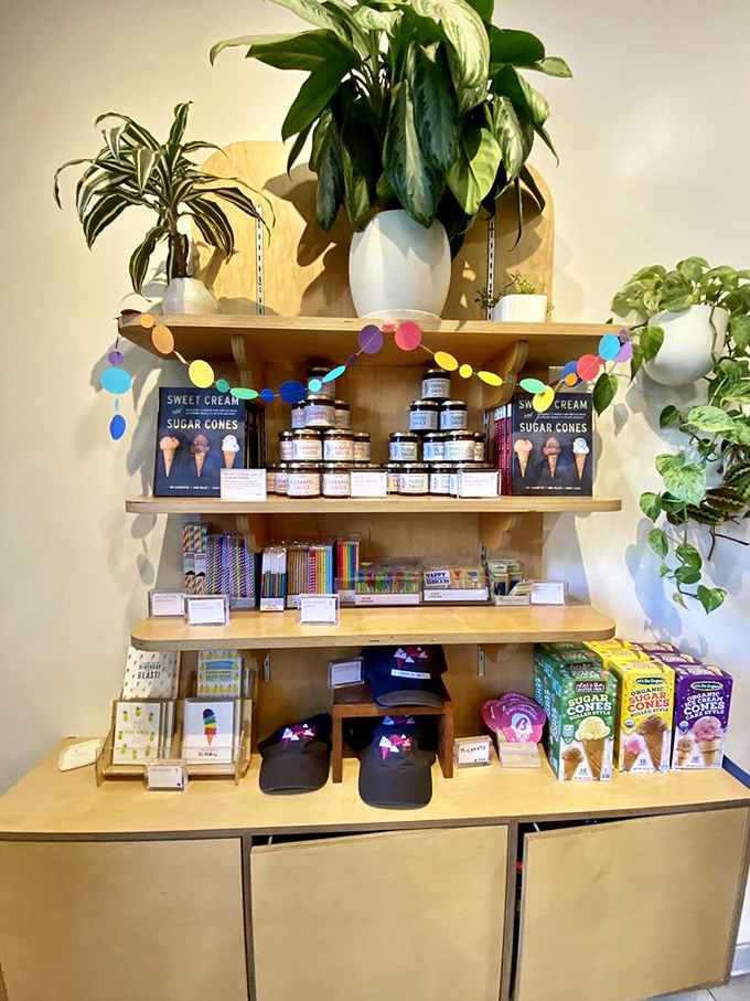 The merchandise corner offers take-home treats. When the ice cream is this good, you want the t-shirt to prove you were there.