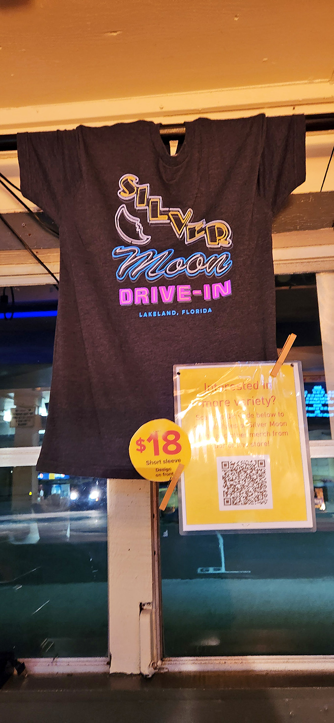 The ultimate souvenir – a Silver Moon t-shirt that says "Yes, we still have drive-ins in Florida, and they're absolutely wonderful."