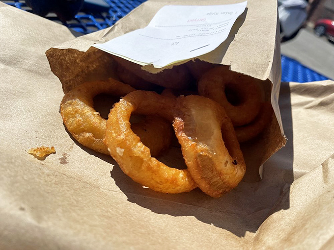 olden, crispy onion rings that shatter with each bite&mdash;the perfect sidekick to the sandwich superheroes. 