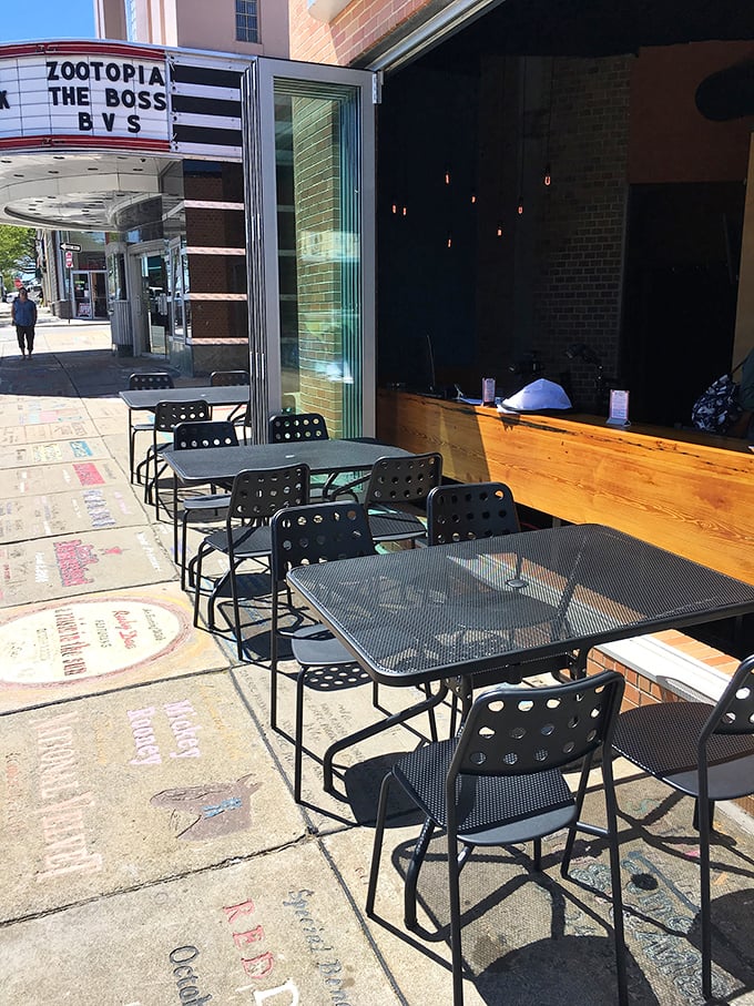 Sidewalk seating with a view of the historic Senator Theatre marquee. Dinner and a movie has never looked so appetizing.