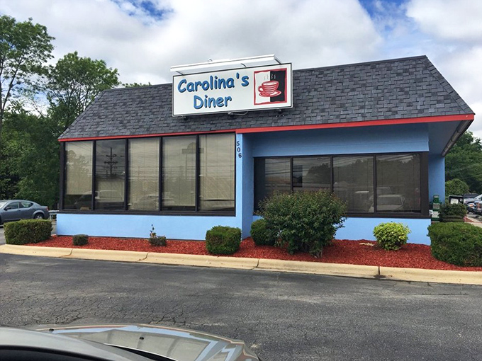 From the outside, a humble promise. Inside, breakfast dreams become reality. Carolina's blue exterior is Greensboro's morning landmark.
