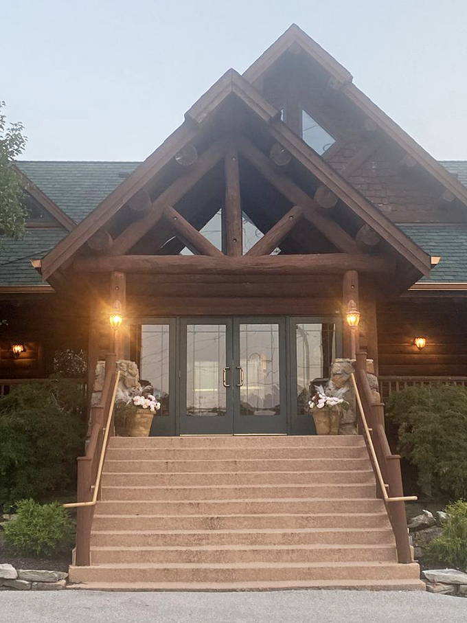 As evening approaches, the lodge takes on a magical quality, with warm lights guiding you up those welcoming steps into a world apart.