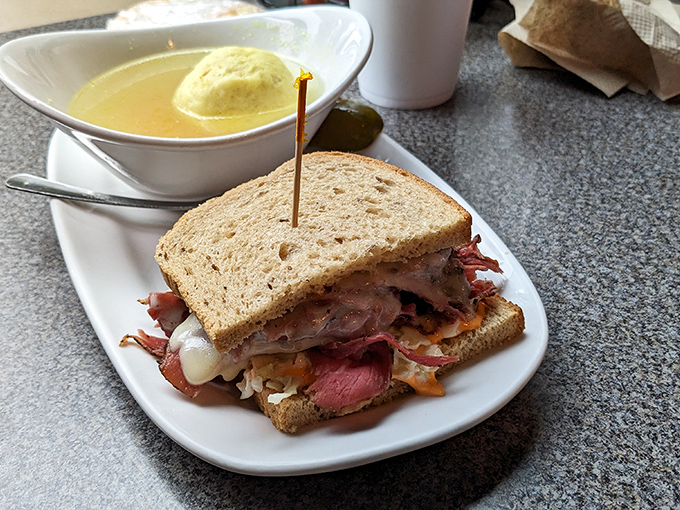 A sandwich so honest it doesn't need fancy descriptions&mdash;just meat, bread, and a pickle on the side giving you a knowing wink.