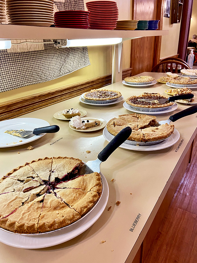The pie display&mdash;where "I'll just have a sliver" is the opening line of a beautiful relationship that ends with an empty plate.
