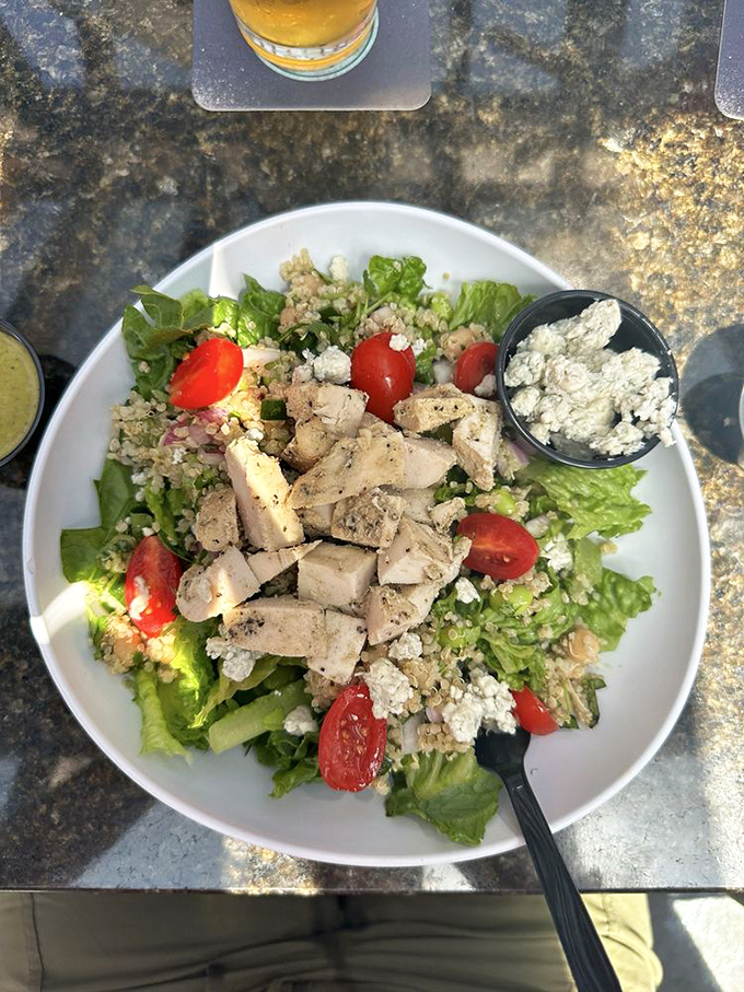 A salad that doesn't apologize for being healthy&mdash;quinoa, chicken, and veggies in perfect harmony, like the Beatles of lunch options.