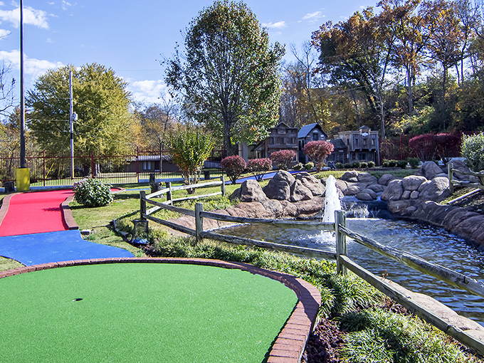 Mini-golf paradise where putting dreams come true. That waterfall isn't just pretty—it's strategically placed to distract you from your perfect shot.