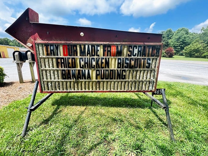 The roadside sign says it all&mdash;scratch-made fried chicken, biscuits, and banana pudding. No further explanation needed.