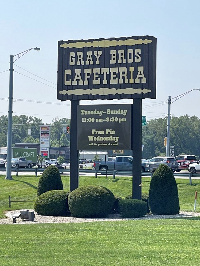 The roadside sign that's caused more spontaneous detours than any GPS recalculation, with "Free Pie Wednesday" being three of the most beautiful words in the English language.