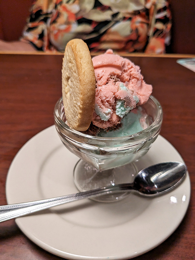 This spumoni ice cream with its rainbow colors and sugar cookie companion is the dessert equivalent of a standing ovation.