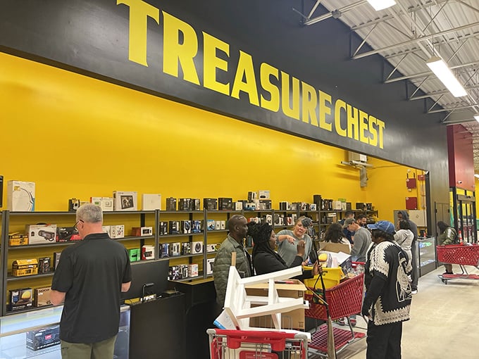 The aptly named "Treasure Chest" section draws a crowd of savvy shoppers who know the best electronics deals require quick decisions.