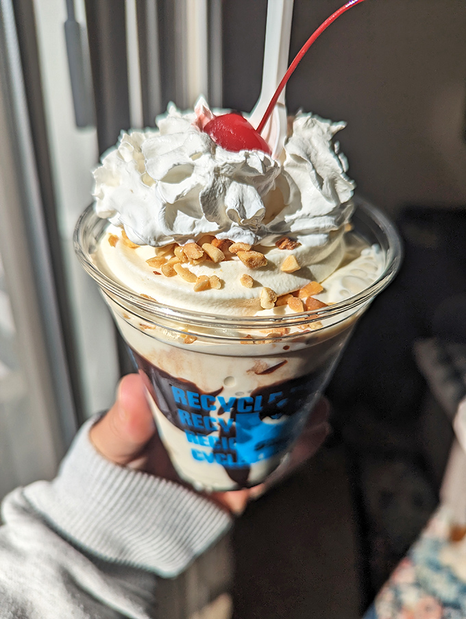 Not just a sundae, but a tower of joy&mdash;whipped cream, cherry, and nuts forming a dessert skyline worth admiring before devouring.