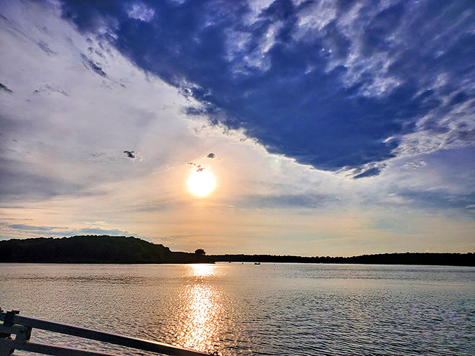 The sun bids a golden goodbye to another perfect day at Pomme de Terre, promising to return for tomorrow's adventures.