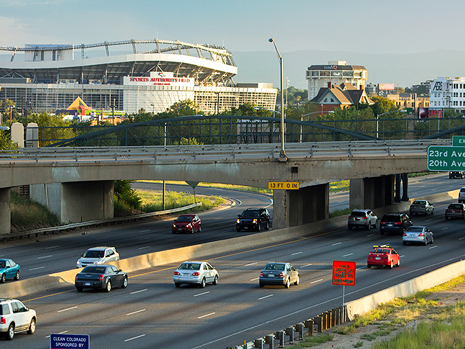 Even Denver's skyline and highways seem to point toward Little Man Ice Cream. All roads lead to the giant milk can of happiness.