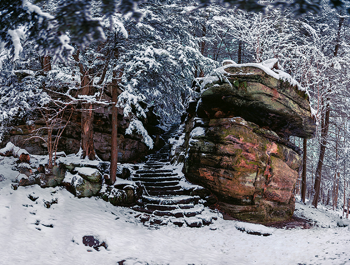 Winter transforms the Ledges into a frost-kissed wonderland where every step sounds like walking on nature's bubble wrap. Pure magic.