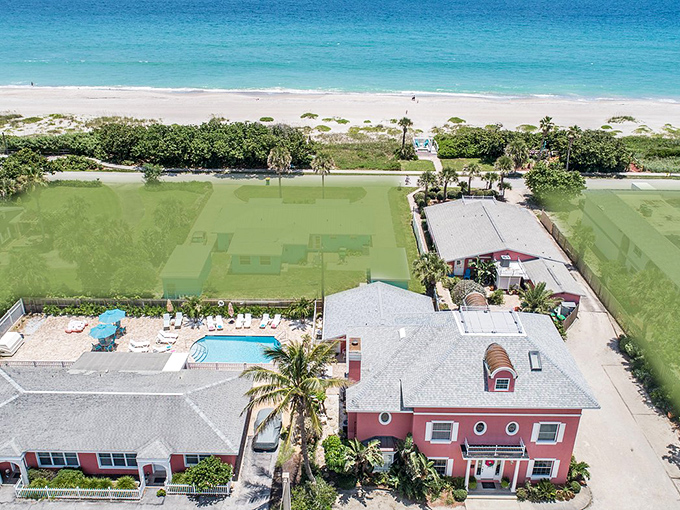 The bird's-eye view reveals Windermere's perfect positioning&mdash;a coral island nestled between lush greenery and the endless blue of the Atlantic Ocean.