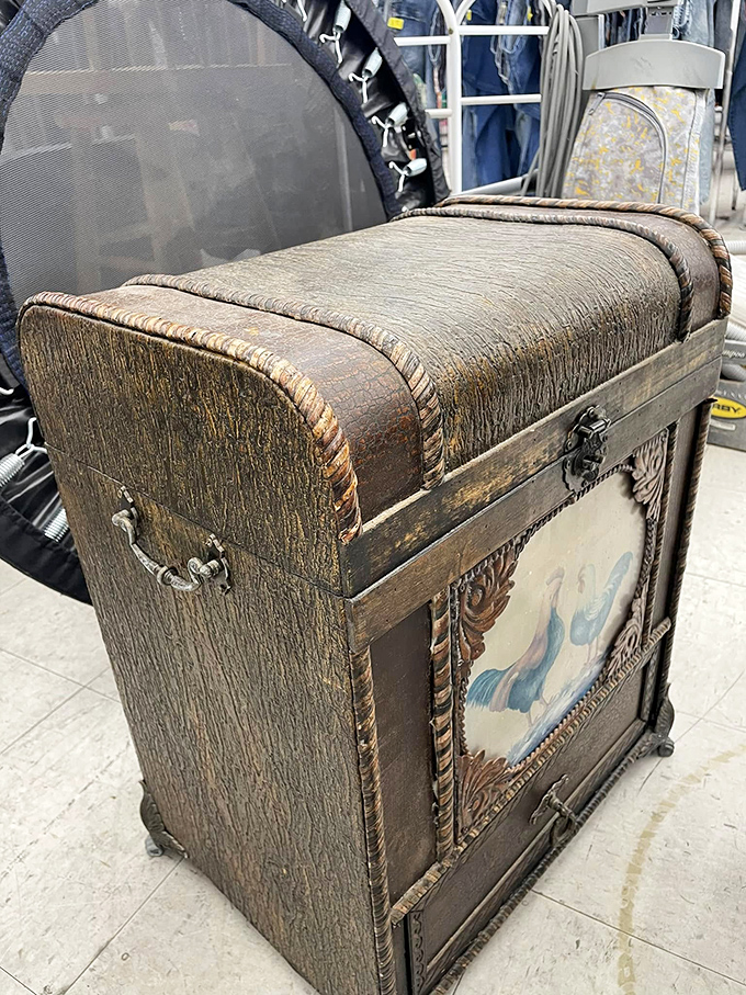 This ornate trunk isn't just furniture&mdash;it's a portal to another era. Imagine the stories it could tell about its journey to this shelf.
