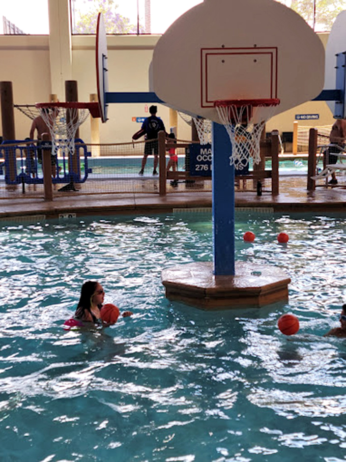 "Beartrack Landing" &ndash; where massive pipes overhead serve as both functional water delivery systems and unintentional industrial-chic d&eacute;cor. 