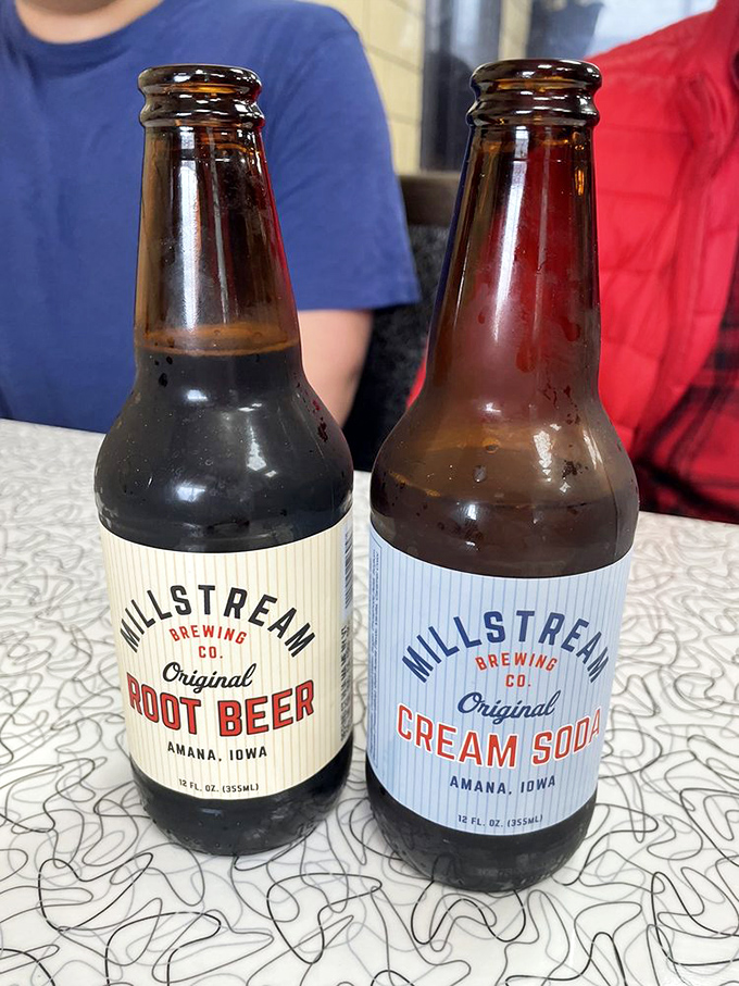 Local flavor in liquid form: Millstream sodas from Amana, Iowa&mdash;because washing down a regional specialty deserves its own regional accompaniment.