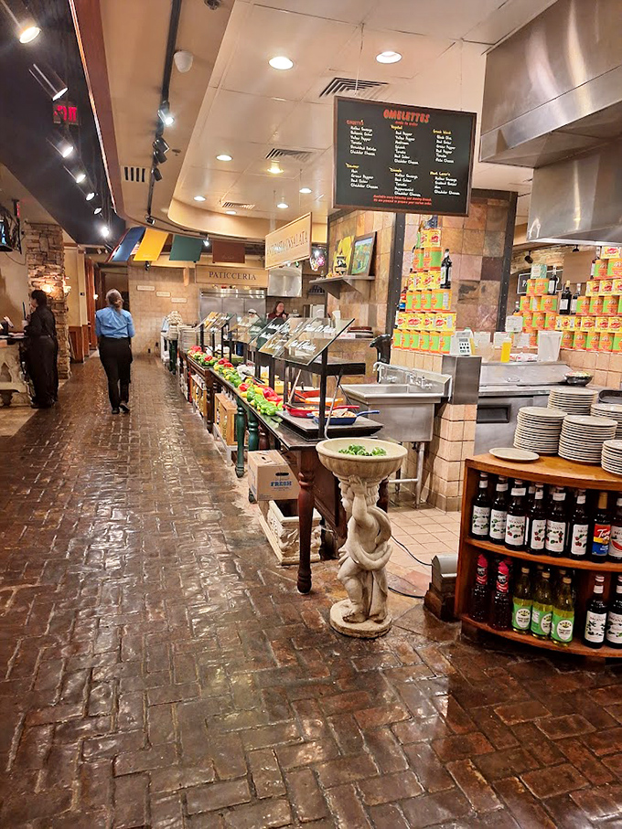 Walking this buffet corridor feels like strolling through an Italian village where everyone's grandmother insists you're too skinny.