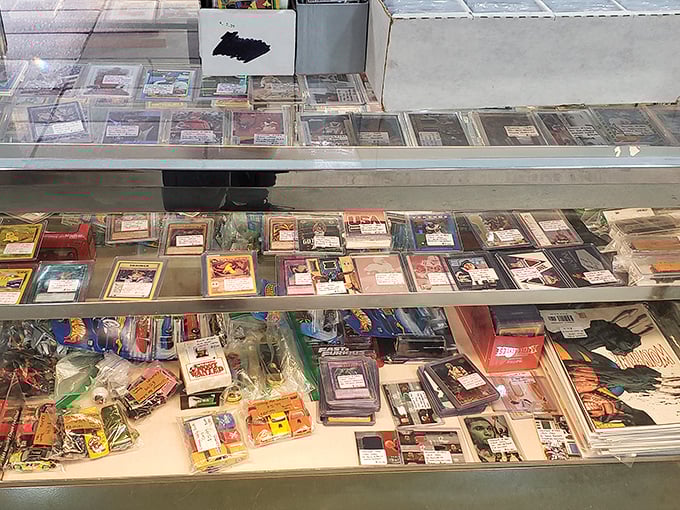 Trading cards and collectibles under glass – where nostalgia meets investment opportunity. That baseball card might fund your retirement!