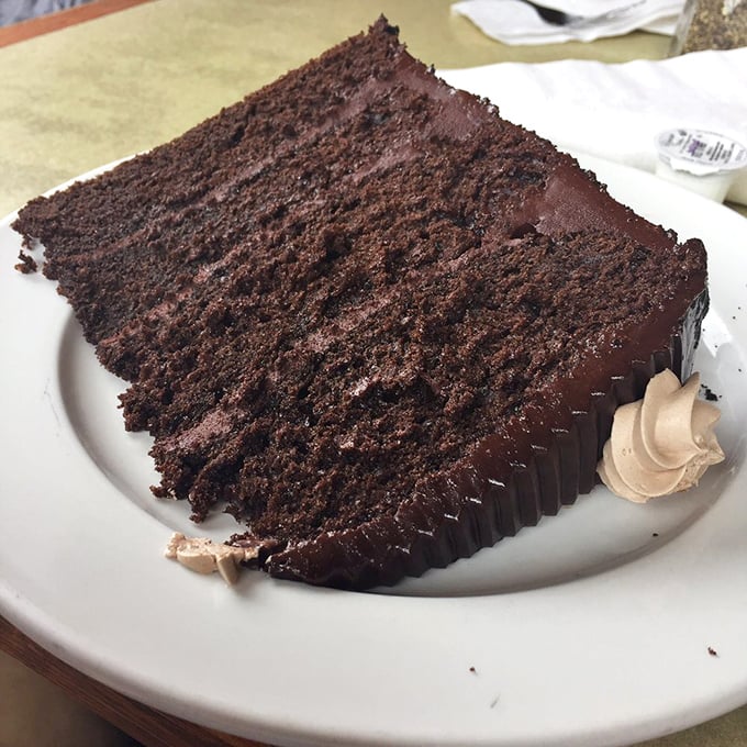 A chocolate cake so rich it probably files separate tax returns &ndash; layered decadence that makes sharing seem like a terrible mistake.