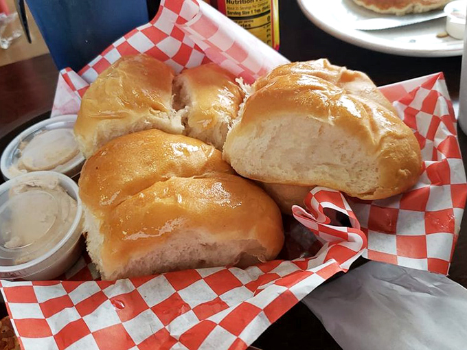Pillowy dinner rolls nestled in their red-checkered basket&mdash;the unsung heroes of any diner meal. At Jimmy's, they arrive warm, ready for a swipe of butter.