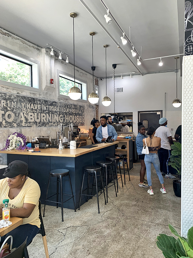 Counter seating for breakfast voyeurs who love watching the kitchen magic. The best reality show in town happens right behind that wooden bartop.