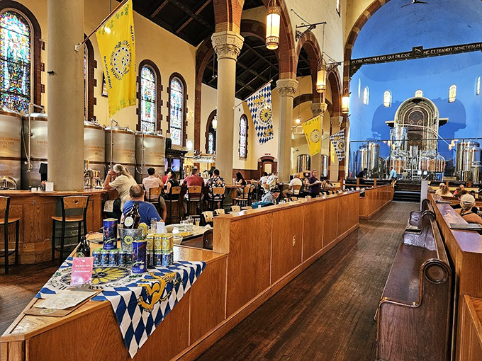The altar of brewing: where copper vessels have replaced religious relics, and the fermentation of barley and hops creates modern-day miracles.