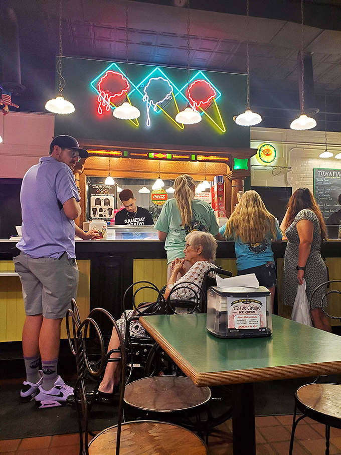 The great equalizer: from eight to eighty, everyone stands in line with the same hopeful expression&mdash;ice cream makes children of us all.