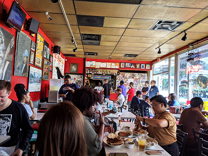 The universal language of good barbecue brings together people from all walks of life. These aren't just customers; they're temporary family members.
