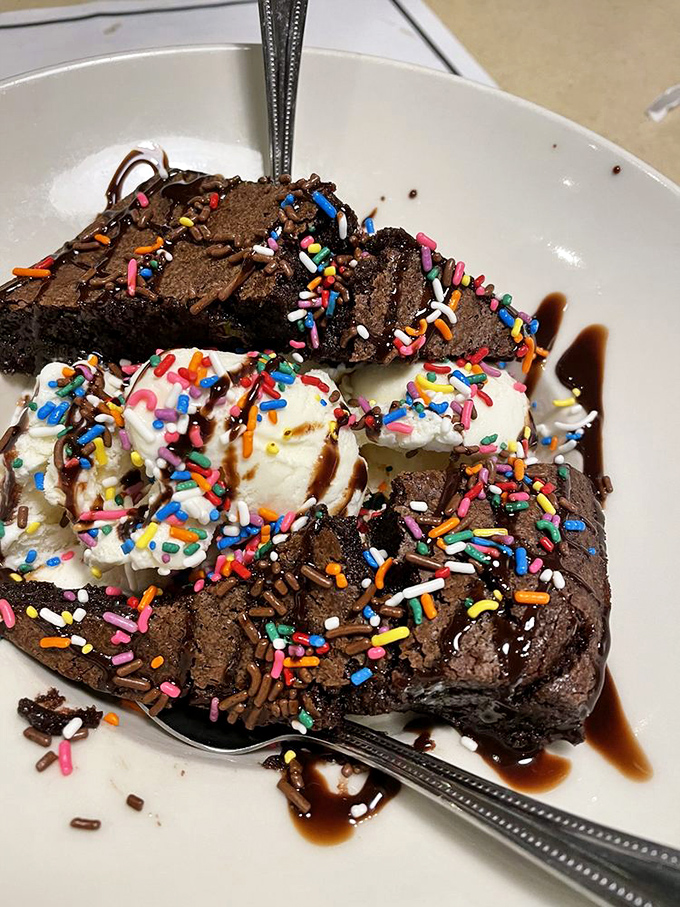 Chocolate cake that doesn't just satisfy your sweet tooth&mdash;it throws a party for it. Those sprinkles aren't decoration; they're confetti for your mouth.