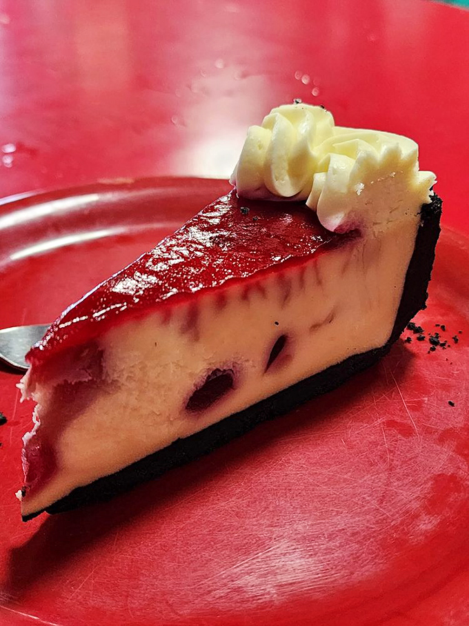 A slice of cherry cheesecake that makes you understand why people write songs about dessert&mdash;creamy, sweet, and worth every calorie.