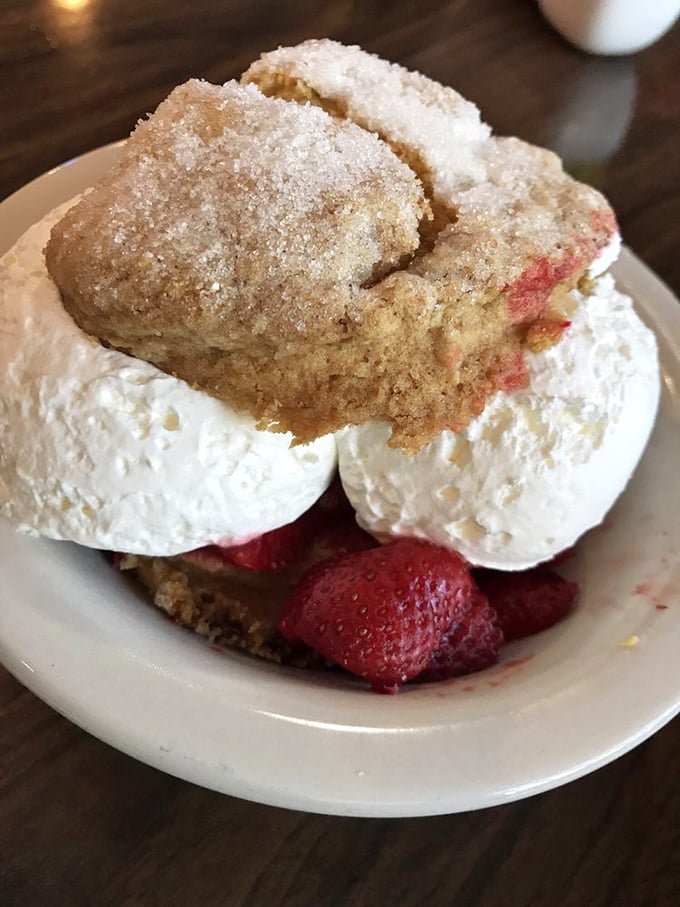 Strawberry shortcake that makes you wonder why anyone bothers with birthday cake. Those biscuits aren't just holding whipped cream&mdash;they're supporting dreams.