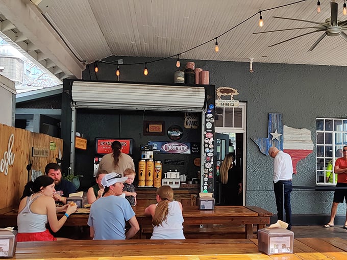 The scene of the delicious crime. Where strangers become friends, united by the universal language of "mmm" and "pass the napkins, please."