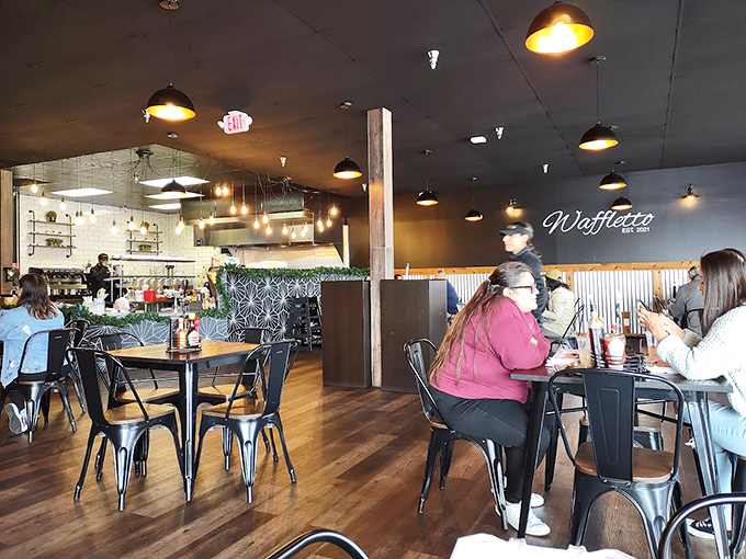 The buzz of conversation and clink of forks against plates creates the perfect soundtrack for this modern waffle sanctuary in Goodyear.