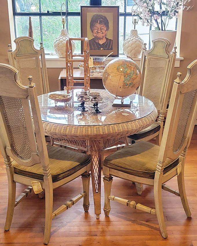 Imagine the Sunday dinners once shared around this wicker dining set, where family stories flowed as freely as the gravy. 