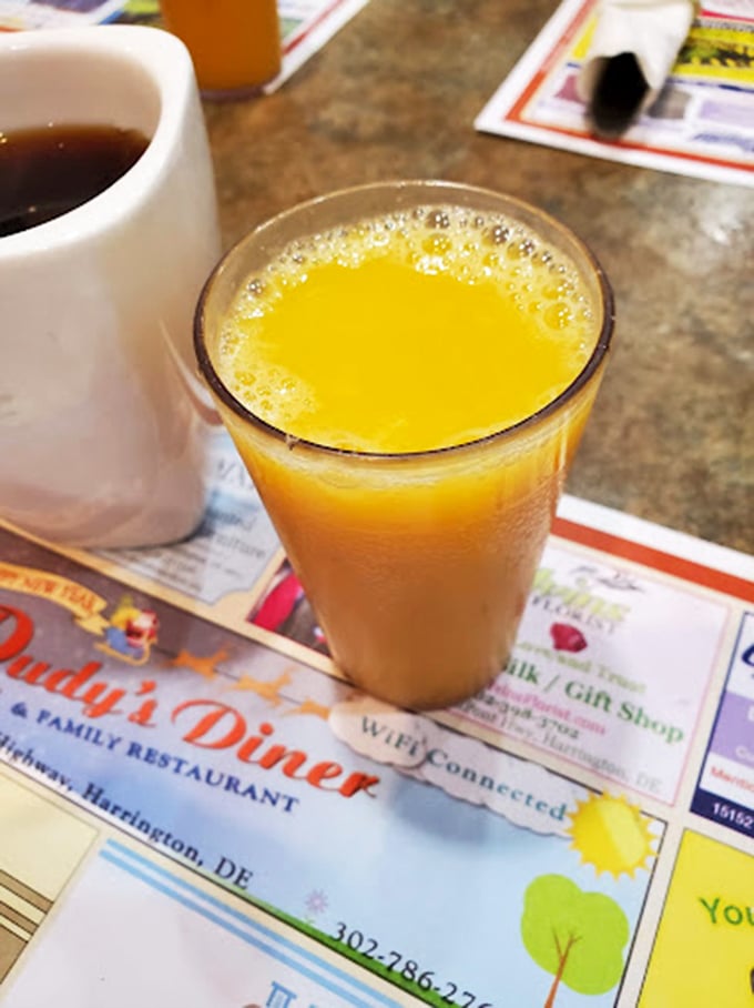 Morning's perfect pairing: steaming coffee that kickstarts your heart alongside orange juice so fresh it still remembers being on the tree. Delaware's liquid sunshine.