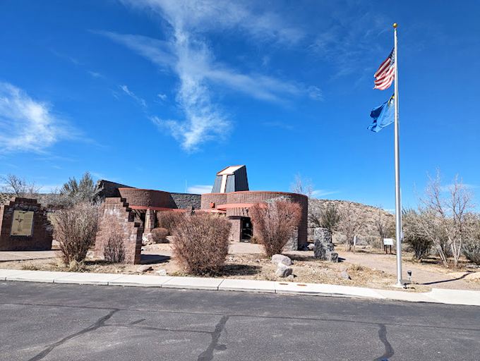 The visitor center stands as Cathedral Gorge's modern welcome. This thoughtfully designed building introduces travelers to Nevada's hidden geological treasure.